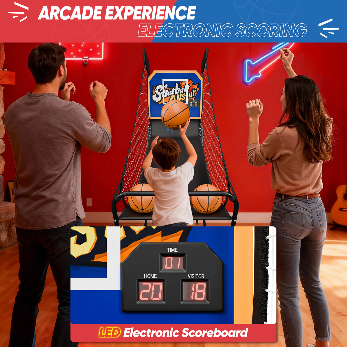 ZENY Foldable Electronic Arcade Basketball Game - Indoor Single Shot w ...