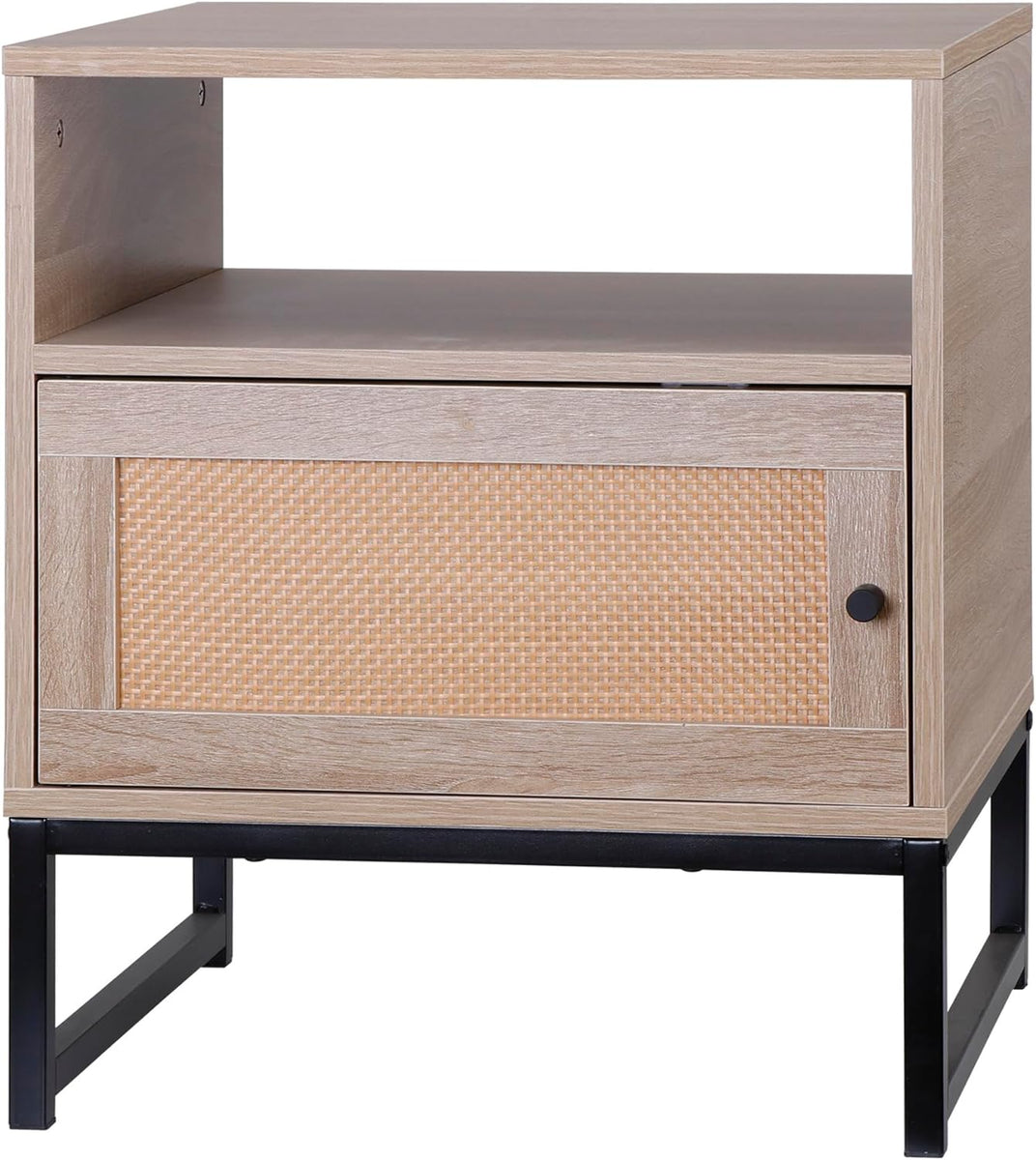 ZENY™ Natural End Table Rattan Nightstand Set of 2, Wood Bedside Table ...