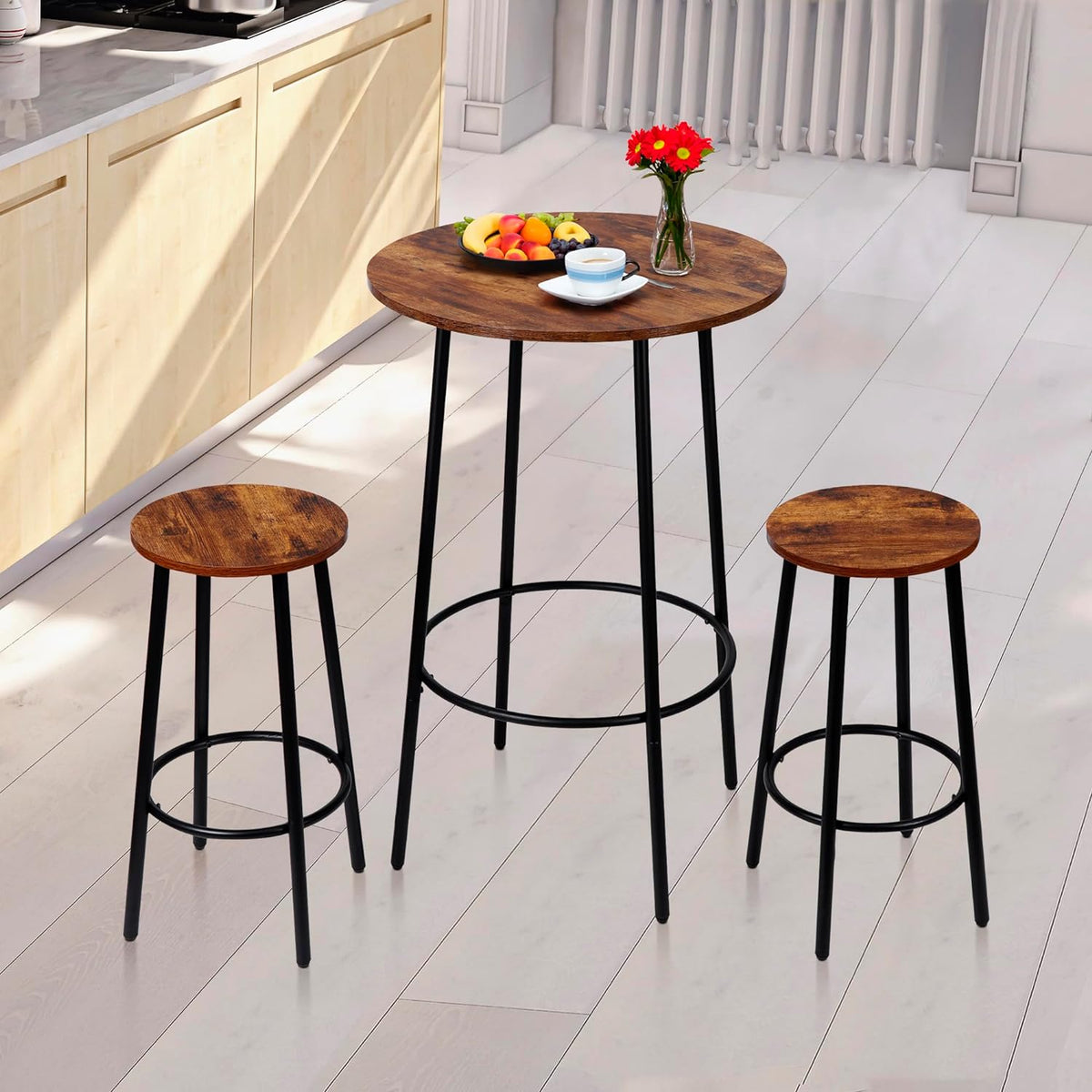 ZENY™ Round Pub Dining Set, 3 Piece Small Kitchen Table Set with 2 Cou ...