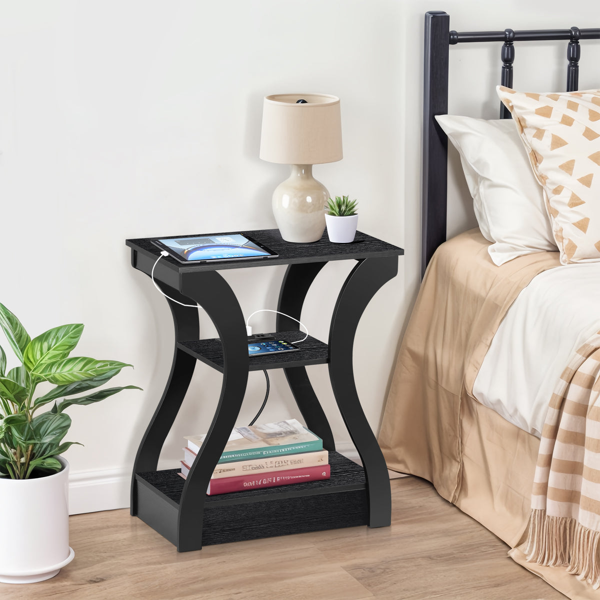 ZENY End Table with Charging Station, Side Table with USB Ports and Ou ...