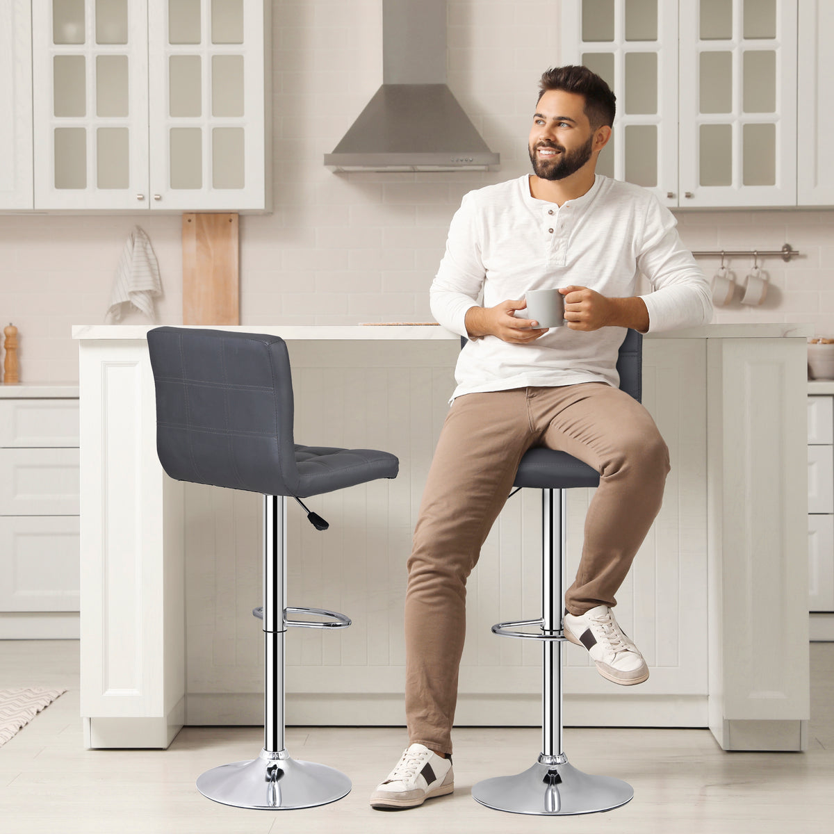ZENY™ X-Large Bar Stools Set of 2- Counter Chairs Adjustable Counter H ...