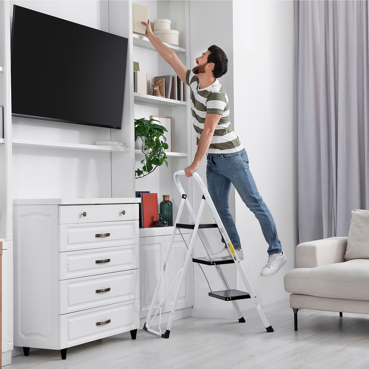 ZENY™ 3 Step Ladder Folding Step Stool 300 lbs Sturdy Steel Ladder for ...