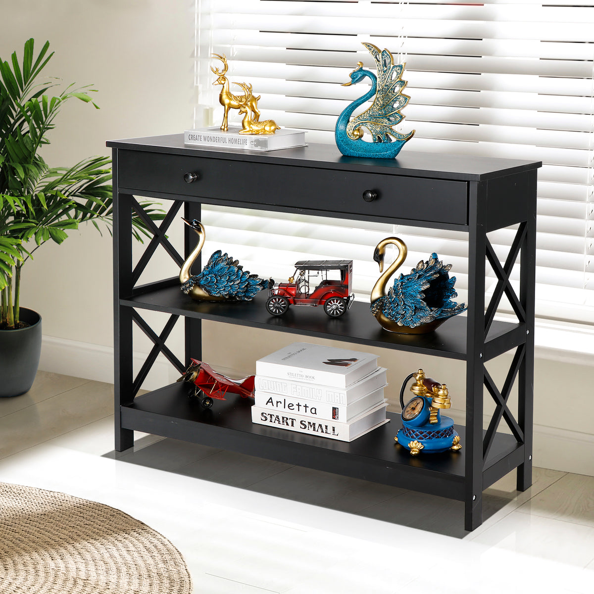 ZENY™ 3 Tier Console Table with Drawer Narrow Sofa Side Table Accent E ...