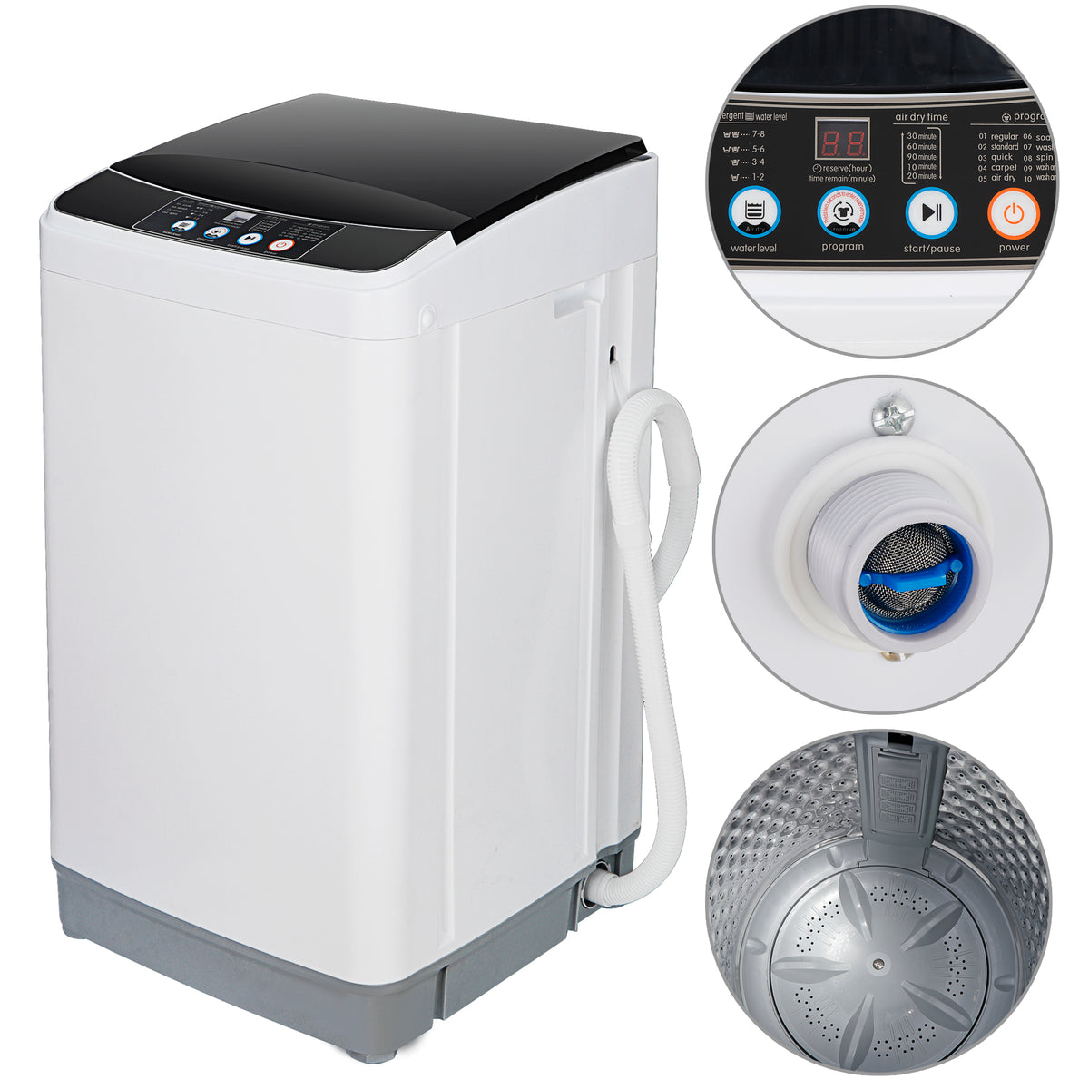 ZENY™ Portable Full-Automatic Washing Machine with 10 Programs 8 Water ...