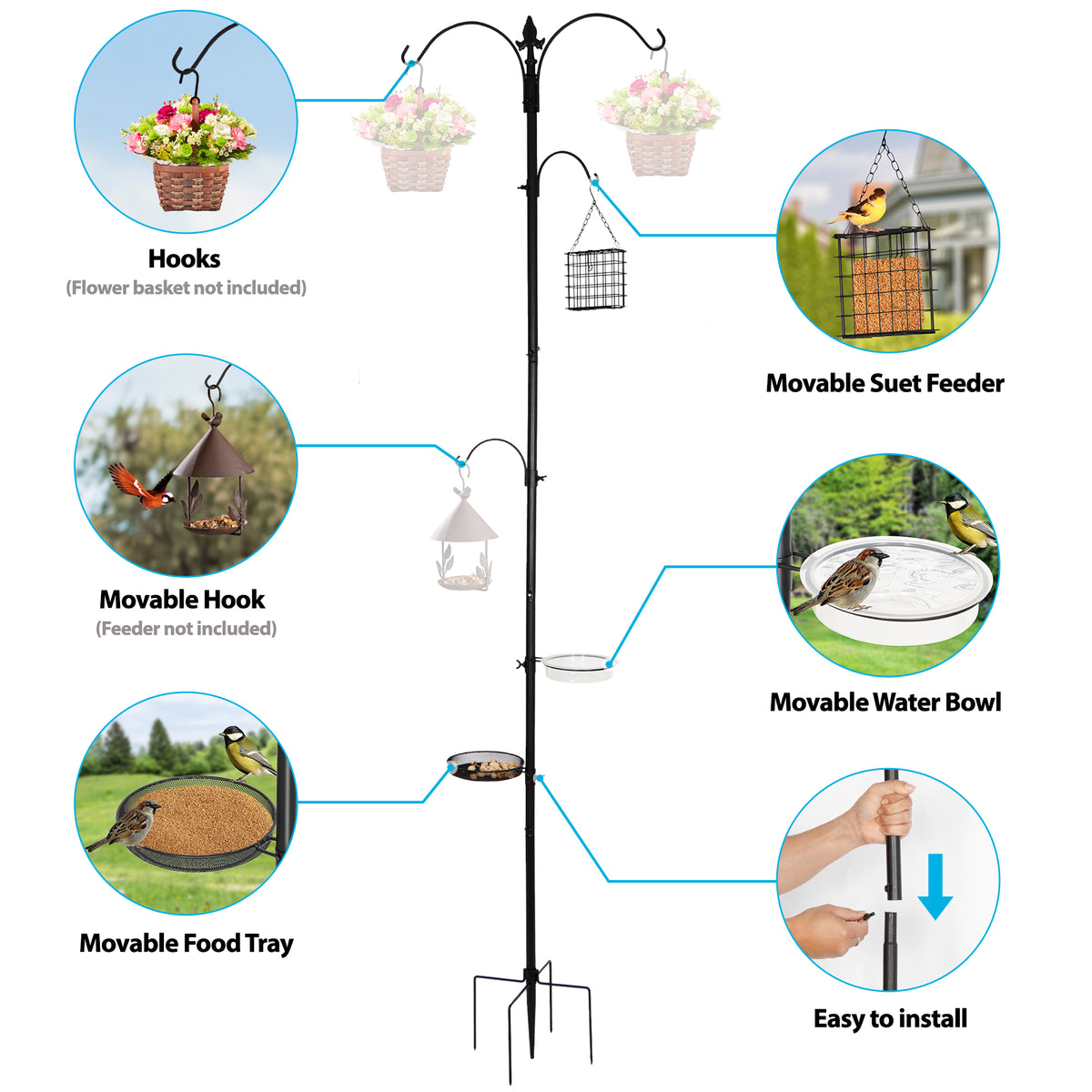 ZENY™ Multi Bird Feeding Station Kit Wild Bird Feeder Pole, 93 Inch Pr ...