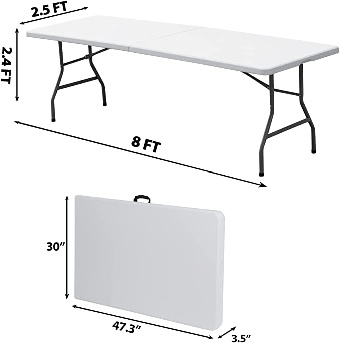 ZENY™ 8FT Folding Picnic Table for Outdoor, Portable Fold-in-Half Plas ...