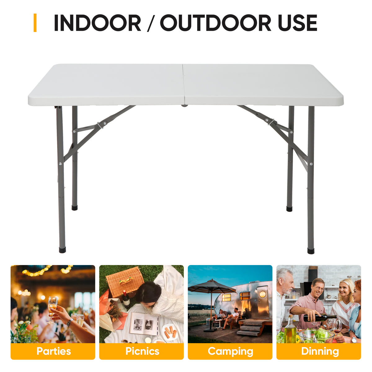 ZENY™ 4ft Portable Indoor Outdoor Heavy Duty Plastic Folding Table Pic ...