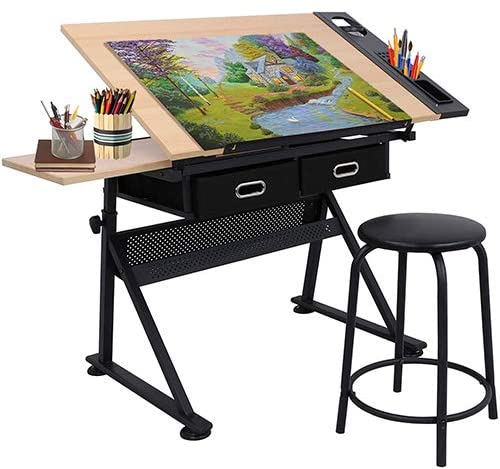 ZENY Adjustable Drawing Desk, Drafting Table Workstation w/Stool – ZENY ...