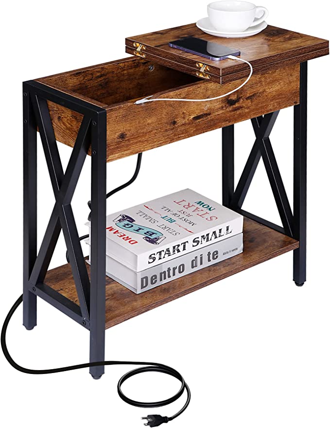 ZENY™ Side Table with Charging Station, Flip Top End Table with USB Po ...