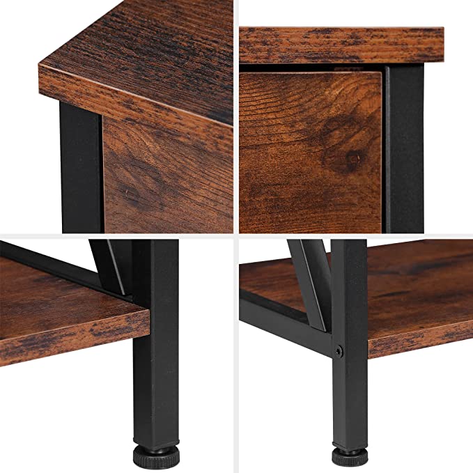 ZENY™ Set of 2 End Tables with Drawer and Storage Shelf Retro Industri ...