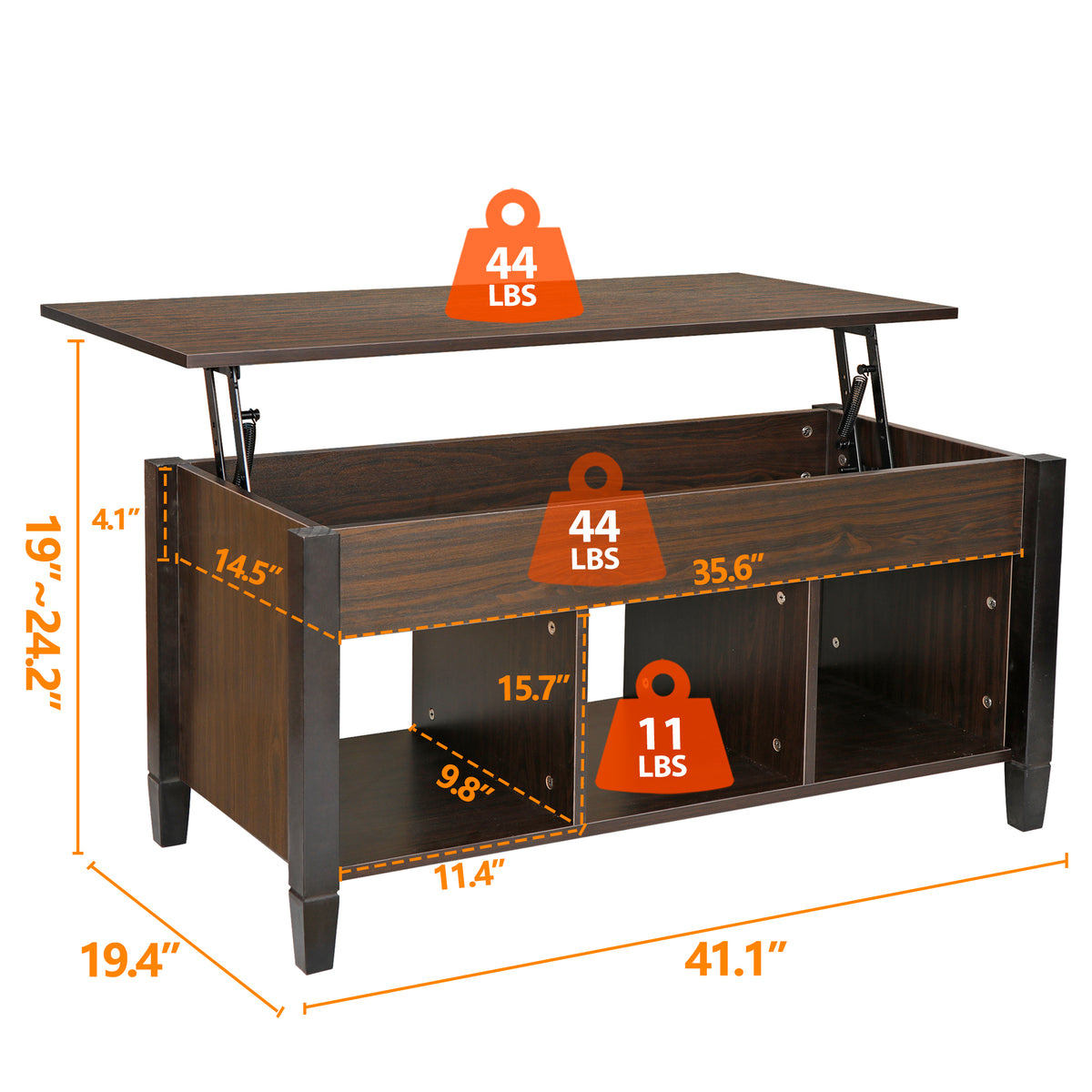 ZENY™ Lift Top Coffee Table with Hidden Compartment and 3 Divided Shel ...